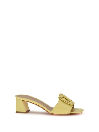 Santoni Womens Leather Mule Sandals Yellow Calf Pumps High Heel Shoes