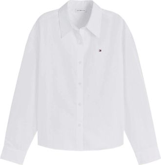 Tommy Hilfiger Femme, Blouses et Chemises, Blanc, Taille: 36 FR Summer Poplin LS Boxy Shirt