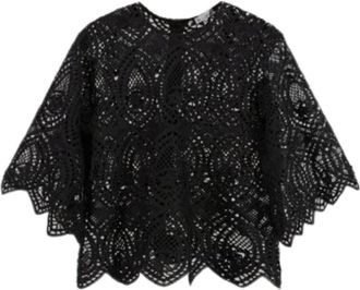 Weili Zheng Femme, Blouses et Chemises, Noir, Taille: 42 FR Top corto fit box in pizzo macram&eacute;