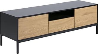 AC Design Furniture Jörn TV-Tisch mit 2 Türen und 1 Schublade, H: 45 x B: 140 x 40 cm, Wildeiche Optik/Schwarz, Holz/Metall, 1 Stk