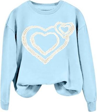 Generic T-shirt imprim&eacute; &agrave; manches longues et col rond pour femme pour la Saint-Valentin 2026, bleu clair, XXL