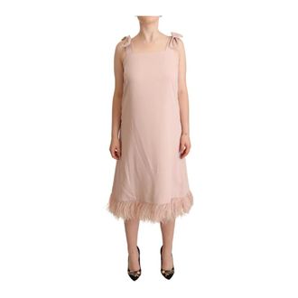 P.A.R.O.S.H. P.a.r.o.s.h., Femme, Robes, Rose, Taille: 38 FR Robe Midi Sans Manches avec Garniture en Plumes