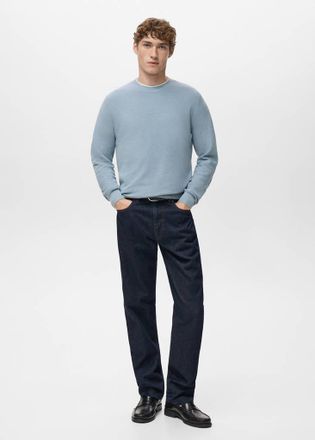 Mango Pull-over maille coton microstructure bleu ciel - Homme - S - MANGO MAN