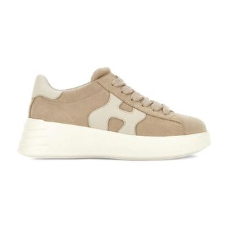 Hogan Femme, Chaussures, Beige, Taille: 37 EU Suede Platform Lace-Up Baskets