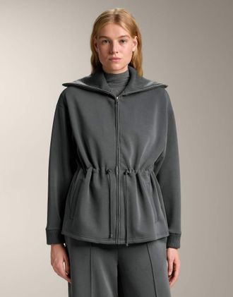 Oysho Lange, angeraute Modal-Jacke in Anthrazit mit verstellbarer Taille und Strickkragen-Grau