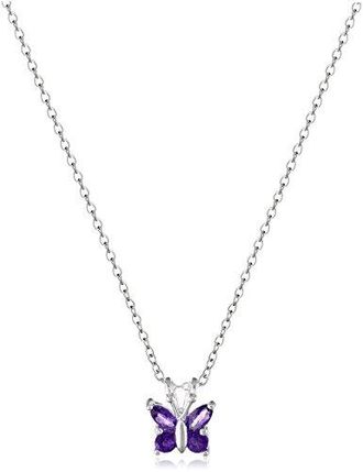 Amazon Collection Collier avec pendentif papillon en am&eacute;thyste v&eacute;ritable en argent sterling, 45,7 cm