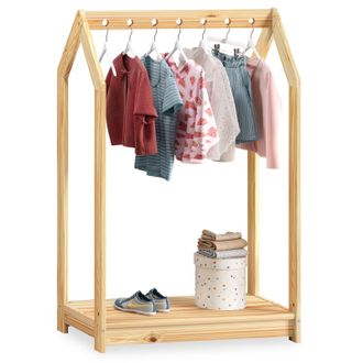 IDIMEX Kinder Kleiderständer Sally Hausform nach Montessori Natur - Kleiderstange in Kindgerechte Höhe mit Ablagefläche aus Kiefernholz