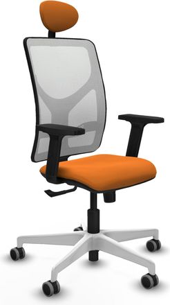 Piqueras y Crespo Drehbarer Schreibtischstuhl mit Rollen, 2D-Armlehnen, h&ouml;henverstellbare Lendenwirbelst&uuml;tze und festes Kopfteil, ausgestattet mit 3 Positionen, Wei&szlig;/Or