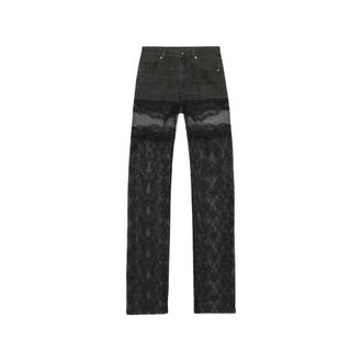 Blumarine Pantalon droit orn&eacute; de strass et de dentelle - Femme - Pantalons - Noir - Taille: 36 FR