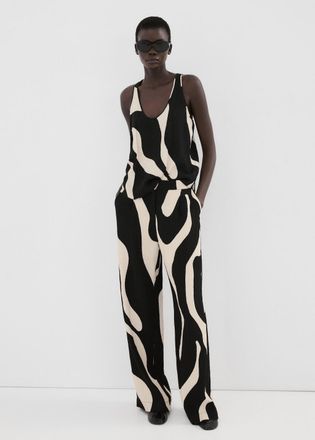 Mango Pantalon droit imprim&eacute; noir - Femme - 34 - MANGO