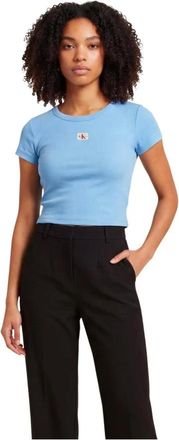 Calvin Klein Jeans Femme, Tops, Bleu, Taille: 38 FR Short Sleeve Round Neck T-shirt