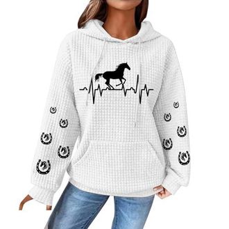 Generic Pull &agrave; capuche zipp&eacute; pour femme - Motif imprim&eacute; - Manches longues - D&eacute;contract&eacute; - Tendance - Pull en tricot pour femme, blanc, S
