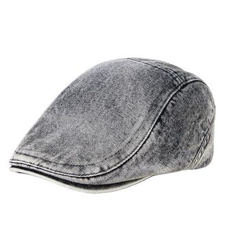 Generic Chapeau vintage en denim d&eacute;lav&eacute; for femme, casquette de taxi, chapeau plat d&eacute;t&eacute; for le soleil Pour lautomne et lhiver(Gray)