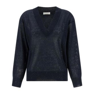 Brunello Cucinelli Femme, Pulls, Bleu, Taille: 40 FR Pull col en V