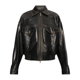 Versace Homme, Vestes, Noir, Taille: XL Blouson Nappa