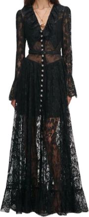 Self Portrait Femme, Robes, Noir, Taille: 38 FR Robe Maxi Boutonn&eacute;e en Dentelle