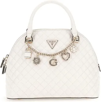 Guess Damen Everlee Dome Satchel, Cremeweiß