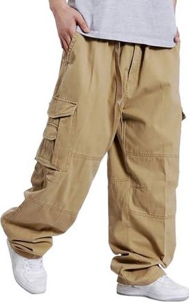 Generic Pantalon baggy pour homme - Coupe ample - Pantalon chino stretch - Pantalon de loisirs hippie - Pantalon sarouel avec plusieurs poches - Pantalon en t