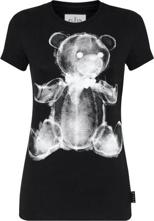 Philipp Plein Femme, Tops, Noir, Taille: 36 FR T-Shirt Col Rond Teddy
