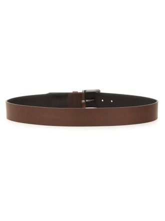 HUGO BOSS Mens Leather Belt With Buckle Brown Cowhide