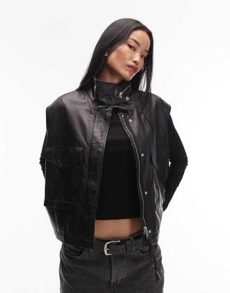 AllSaints Allsaints - Clay - Veste sans manches en cuir - Noir