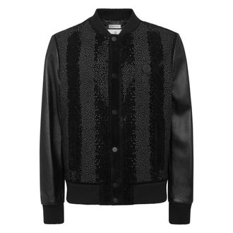 Philipp Plein Homme, Vestes, Noir, Taille: M Blouson Bomber en Daim LS Strass