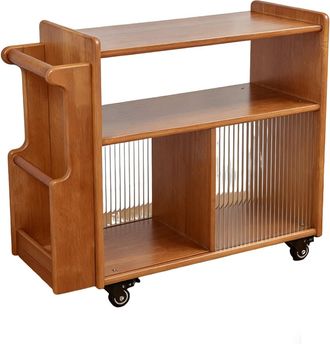 Generic Sideboard, mobiler Aufbewahrungswagen mit doppelst&ouml;ckigen offenen Regalen + Zeitschriftenfach, Lenkrollen, geeignet for Erfrischungen im Wohnzimmer od