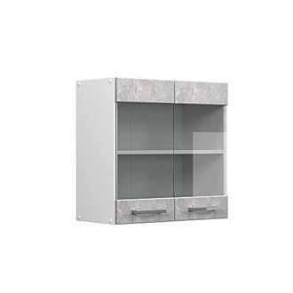 Vicco Armoire Suspendue Universelle R-Line, B&eacute;ton/Blanc, 60 cm avec Portes vitr&eacute;es