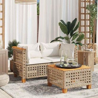 vidaXL vidaXL Garten-Ecksofas mit Kissen 2 Stk. Beige Poly Rattan