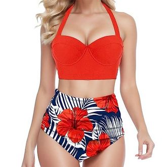 Generic Maillot de bain pour femme taille haute triangle maillot de bain vacances contr&ocirc;le du ventre push-up col en V maillot de bain dos nu v&ecirc;tements pour fe