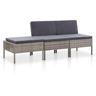 vidaXL Salon de jardin 3 pcs avec coussins R&eacute;sine tress&eacute;e Gris Vidaxl