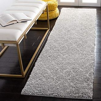 Safavieh Zottelig Teppich für Wohnzimmer, Esszimmer, Schlafzimmer - Berber Shag Collection, Kurzer Flor, Hellgrau und Creme, 69 X 244 cm