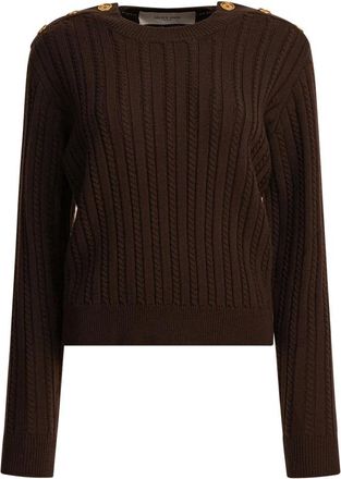 Golden Goose Femme, Pulls, Brun, Taille: 42 FR Pull Ras du Cou en Tricot C&acirc;bl&eacute; avec Boutons aux &Eacute;paules