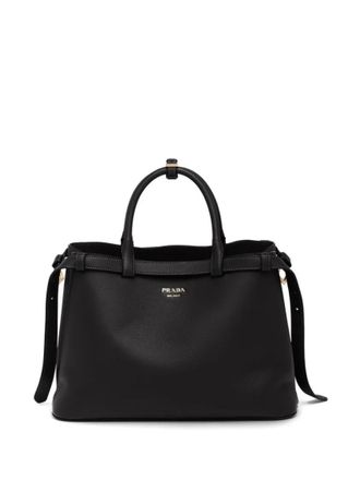 Prada Shopper & Totes - Logo-Plaque Leather Tote Bag - Gr. unisize - in Schwarz - f&uuml;r Damen