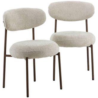 Made In Meubles Chaise en tissu &eacute;cru et pieds en m&eacute;tal effet bois Kanoa (lot de 2)