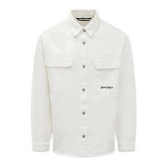Palm Angels Homme, Chemises, Blanc, Taille: XS Chemise ample &agrave; imprim&eacute; logo