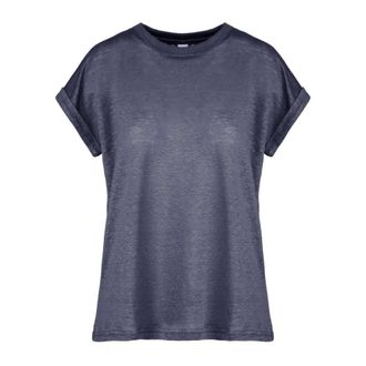Bomboogie Femme, Tops, Bleu, Taille: 42 FR Short, Turn-Up Sleeved Crew Neck T-Shirt