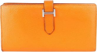 Herm&egrave;s Portemonnaie - Hermes Orange Leather Bearn Soufflet Bifold Wallet - Gr. unisize - in Orange - f&uuml;r Damen
