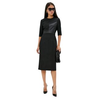 HUGO BOSS Dezona Midikleid f&uuml;r Damen, Rundhalsausschnitt (Schwarz)