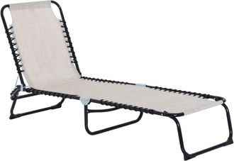 OUTSUNNY Bain de soleil transat pliable dossier inclinable multi-positions acier thermoplastique lacets &eacute;lastiques noir textil&egrave;ne cr&egrave;me