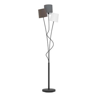 Eglo Lampadaire MARONDA, lampe de sol à 3 flammes, lampe sur pied en acier et tissu, couleur : noir, anthracite, blanc, marron, douille : E14, interrupteur
