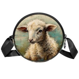 Generic Sac &agrave; bandouli&egrave;re rond pour femme, petit sac &agrave; bandouli&egrave;re vintage en forme de mouton avec fermeture &eacute;clair, bretelles r&eacute;glables, sac &agrave; main rond d&eacute;co