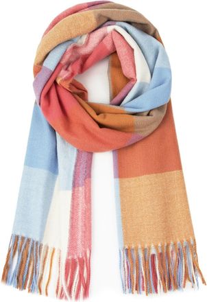 Glamexx24 Damen Winter Schal: Kariert, Fashion: Damen Winter Schal, Strickset Schal &uuml;bergro&szlig;er Quadratisch Deckenschal Halstuch Streifen Muster Fransen Poncho