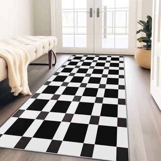 Generic Tapis de Couloir Long 60 x 120 cm Tapis de Passage Lavable Antid&eacute;rapant Doux Minimaliste Damier Blocs rectangulaires Tapis pour Buanderie Cuisine Cham
