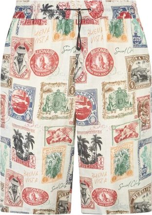 Billionaire Boys Club Homme, Maillots de bain, Multicolore, Taille: 2XL Shorts en Lin Imprim&eacute; Timbres