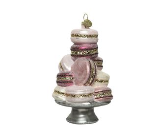 Decoris Christbaumschmuck Glas 14cm Macaronturm mundgeblasen Weihnachtskugeln rosa braun