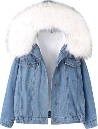 Generic Veste en jean &eacute;paisse et chaude en coton pour femme avec doublure en polaire Sherpa, blanc, XXL