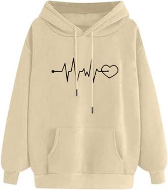 Onsoyours Sweat &agrave; Capuche Femme Oversize Automne Hiver Pull &agrave; Manches Longues Femmes Cordon &agrave; Capuche Pull Confort Impression de Coeur Pull Femme Sweat-Shirt F 