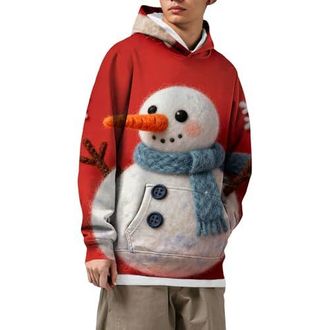 Generic Sweat à capuche de Noël pour homme, fantaisie moche imprimé graphique 3D, sweat-shirt décontracté pour fêtes de fin dannée, pull à capuche avec poche 