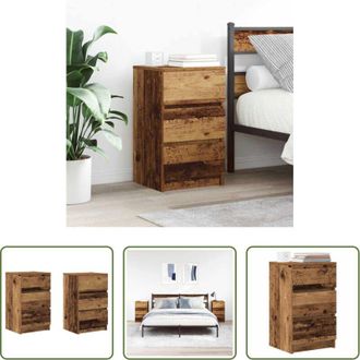 vidaXL Nachttisch mit 3 Schubladen - Nachttische mit 3 Schubladen 2 Stk. Altholz-Optik 39x35x65 cm